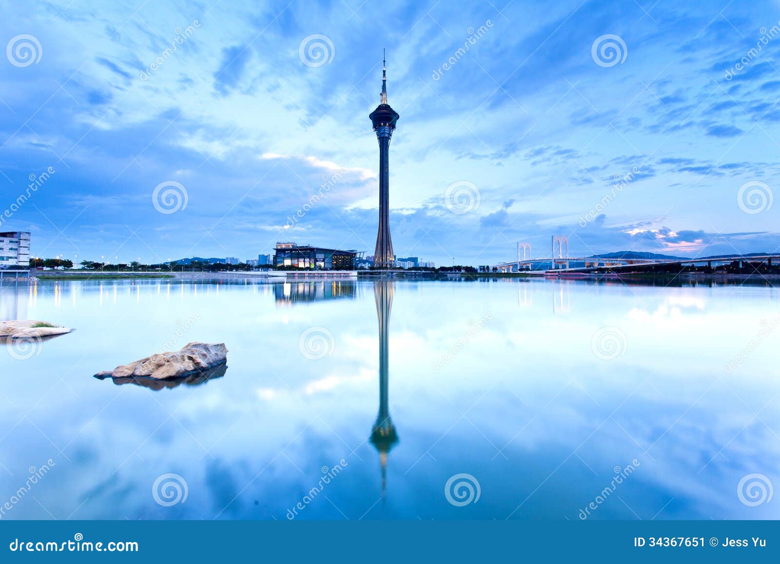 Macau sunset along pond stock image. Image of lights - 34367651