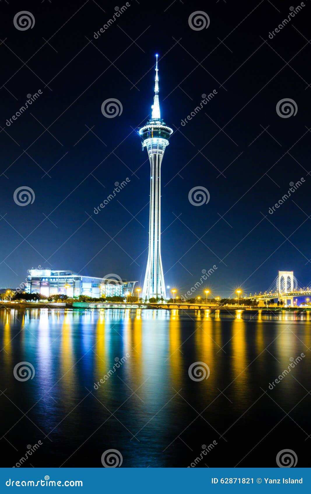 Macau tower at night editorial photo. Image of lights - 62871821