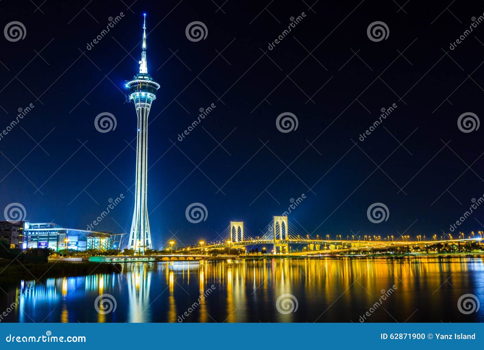 Macau tower at night editorial image. Image of clouds - 62871900