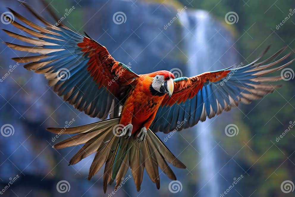 Macaw in Flight with Wings Fully Spread Stock Illustration ...