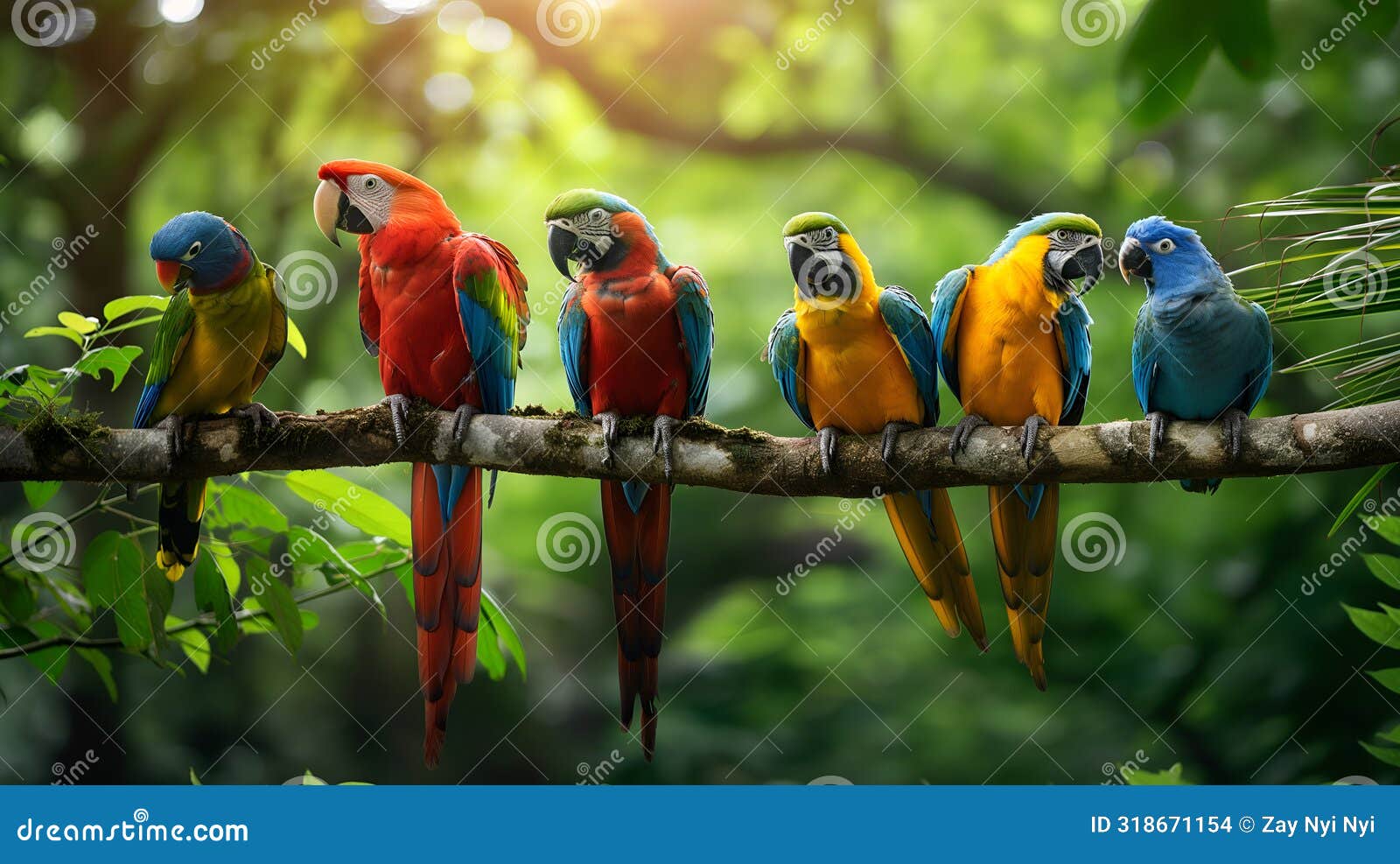 Macaw Parrot Birds on a Branch of Tree in the Jungle Stock Photo ...