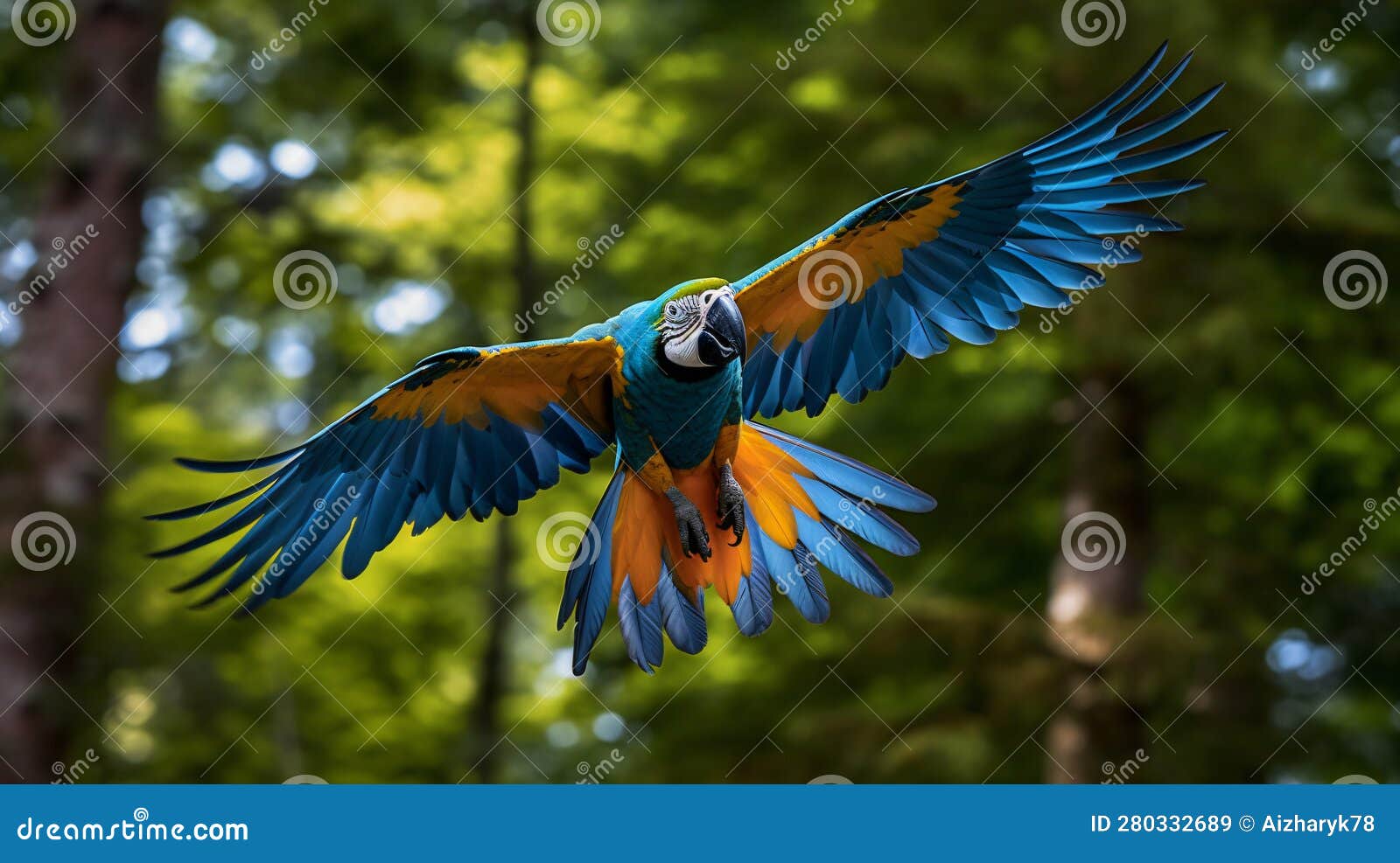 Macaw parrot flying stock illustration. Illustration of jungle - 280332689