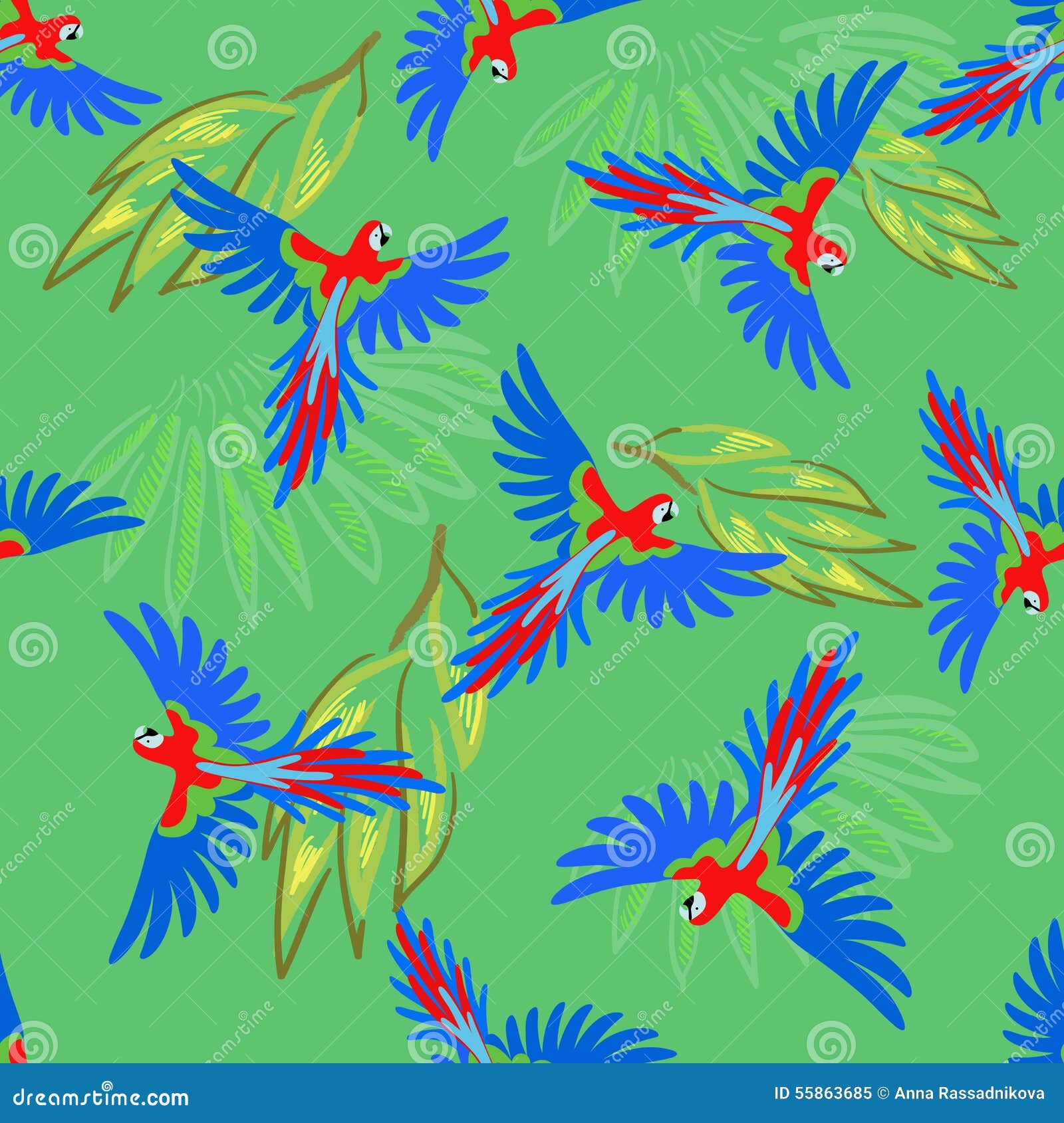 Macaw Parrot Seamless Pattern Stock Vector - Illustration of flat, blue ...