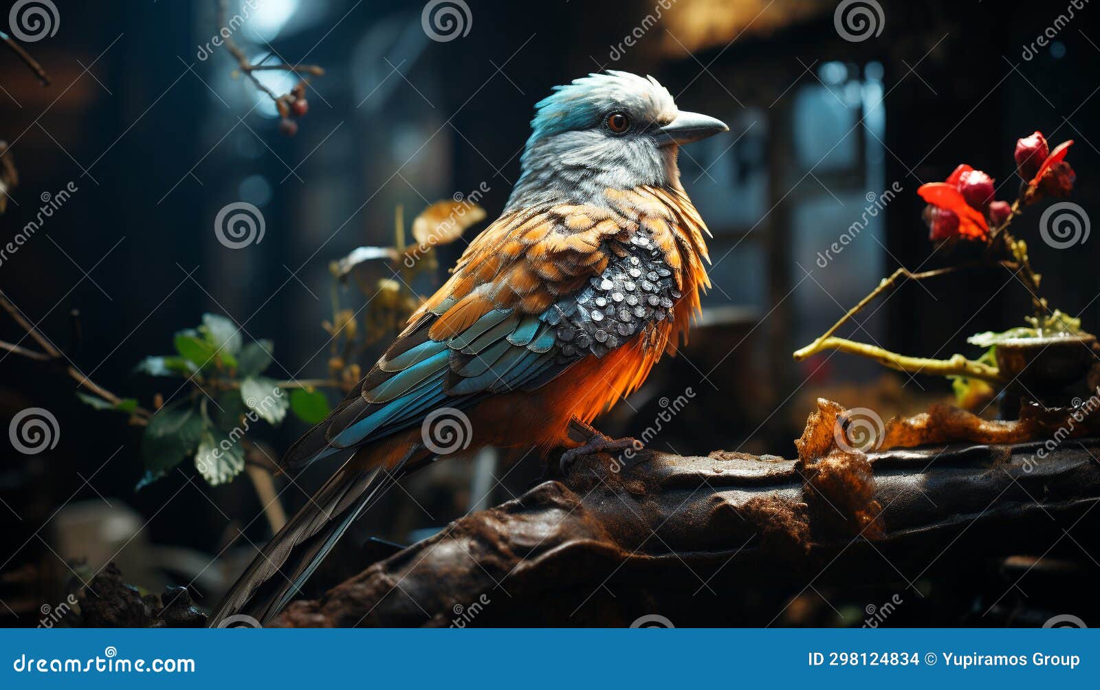 Macaw Perching on Branch, Looking at Camera, Eating Colorful Insect ...