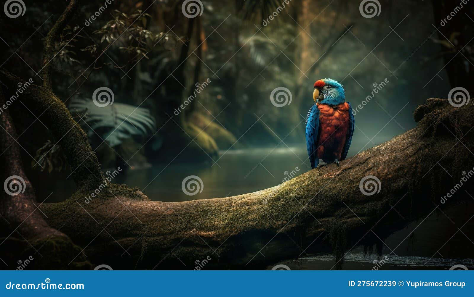 Macaw Perching on Wet Branch Generated by AI Stock Image - Image of ...