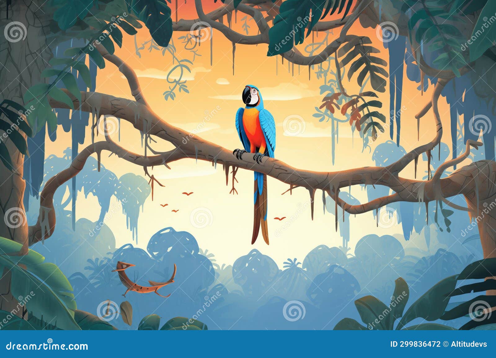 A Macaw Silhouette Against a Full Moon, Above Rainforest Stock Photo ...