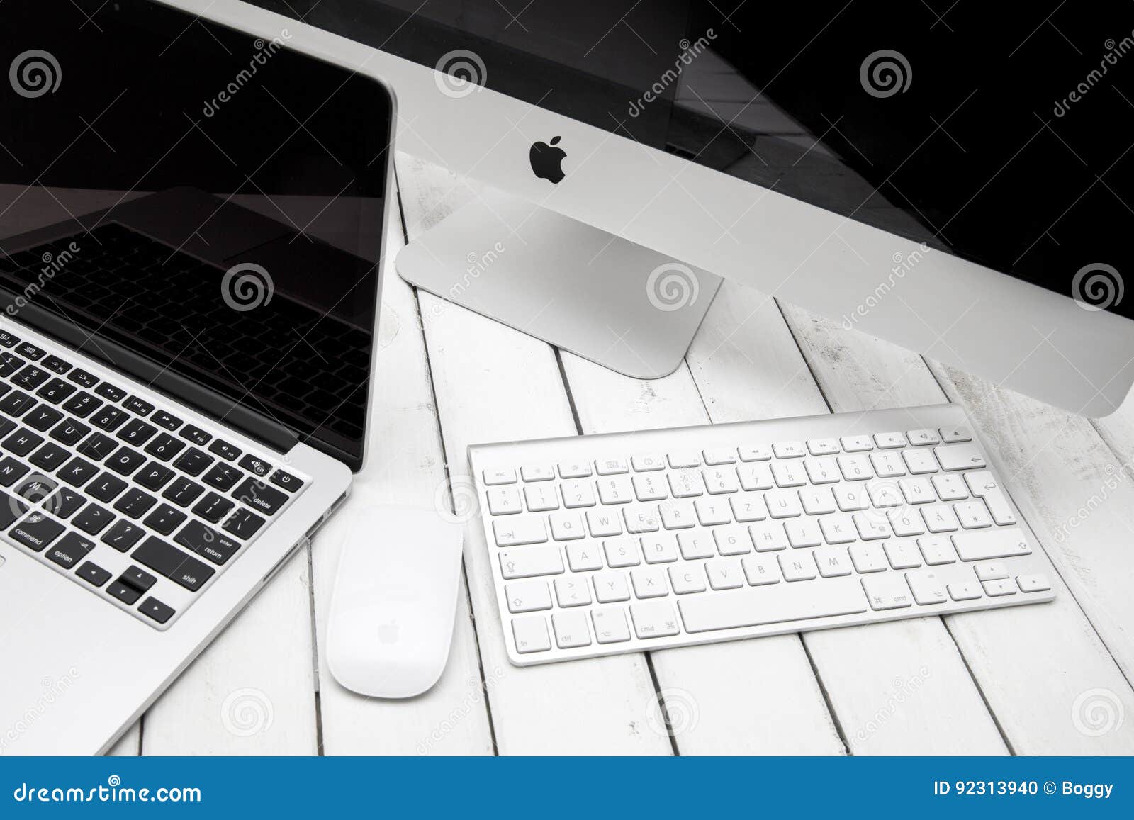 IMac Computer, Keyboard, Magic Mouse, Monstera Plant Pot On Wooden ...