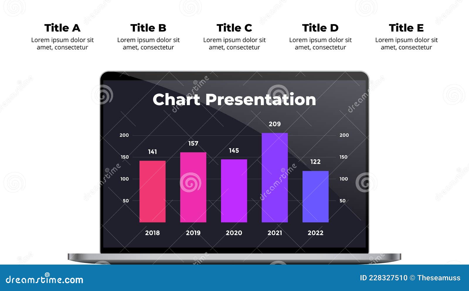 Macbook Mock Up. Laptop Infographic Slide Template. Business 5 Steps ...