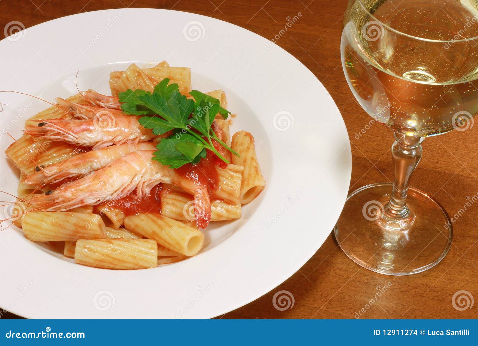 Maccaroni with shrimp stock photo. Image of fork, black - 12911274