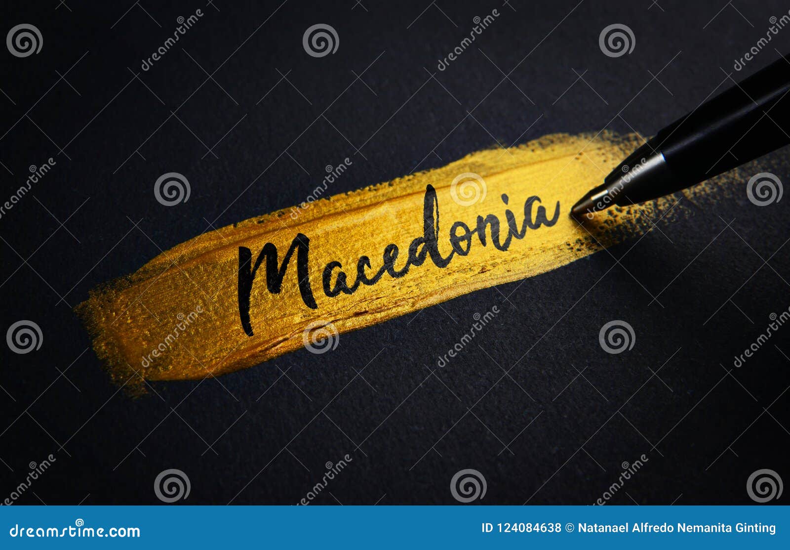 Macedonia Handwriting Text on Golden Paint Brush Stroke Stock Photo ...
