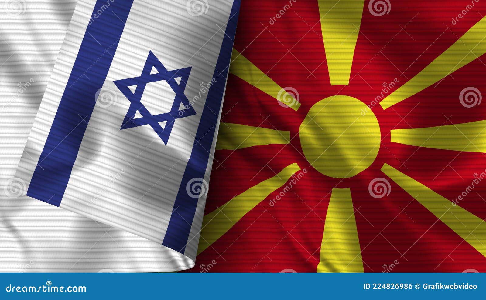 Macedonia and Israel Realistic Flag â€“ Fabric Texture Illustration ...