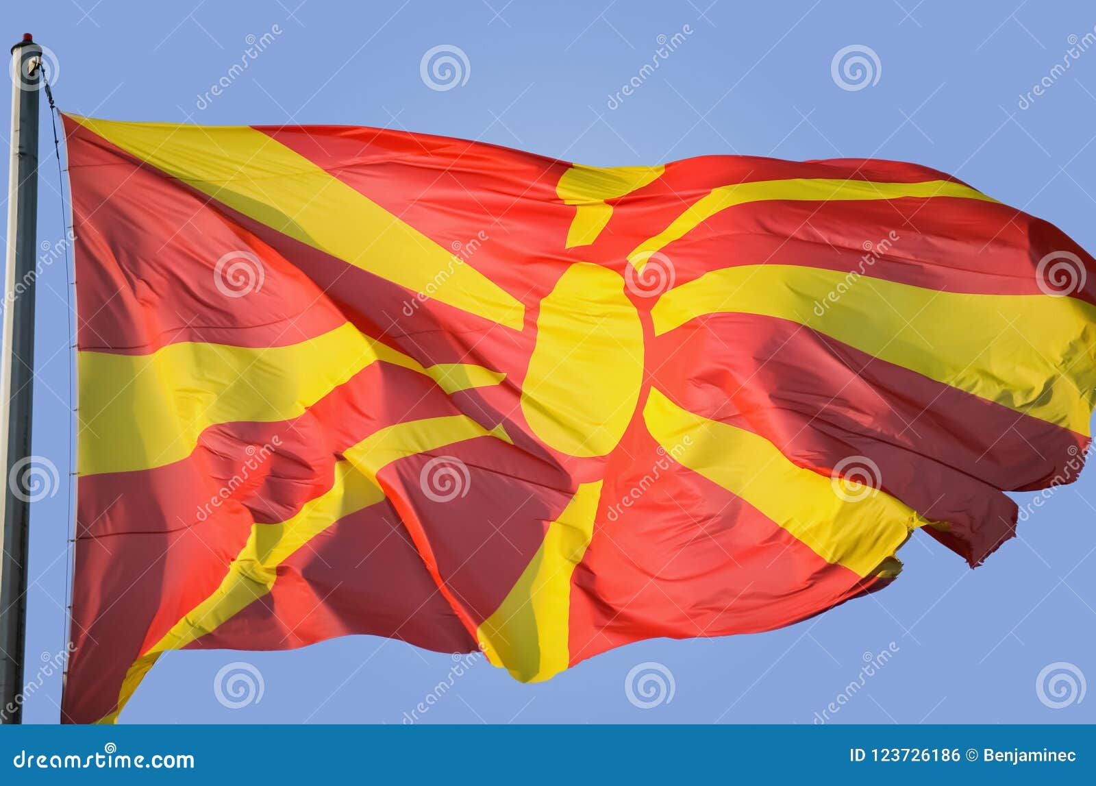 Macedonia national flag stock photo. Image of emblem - 123726186