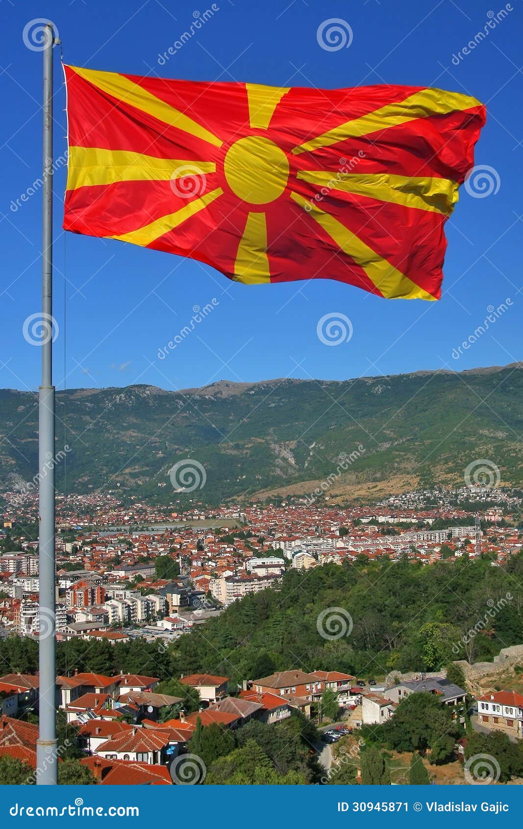 Macedonian flag stock image. Image of landscape, building - 30945871