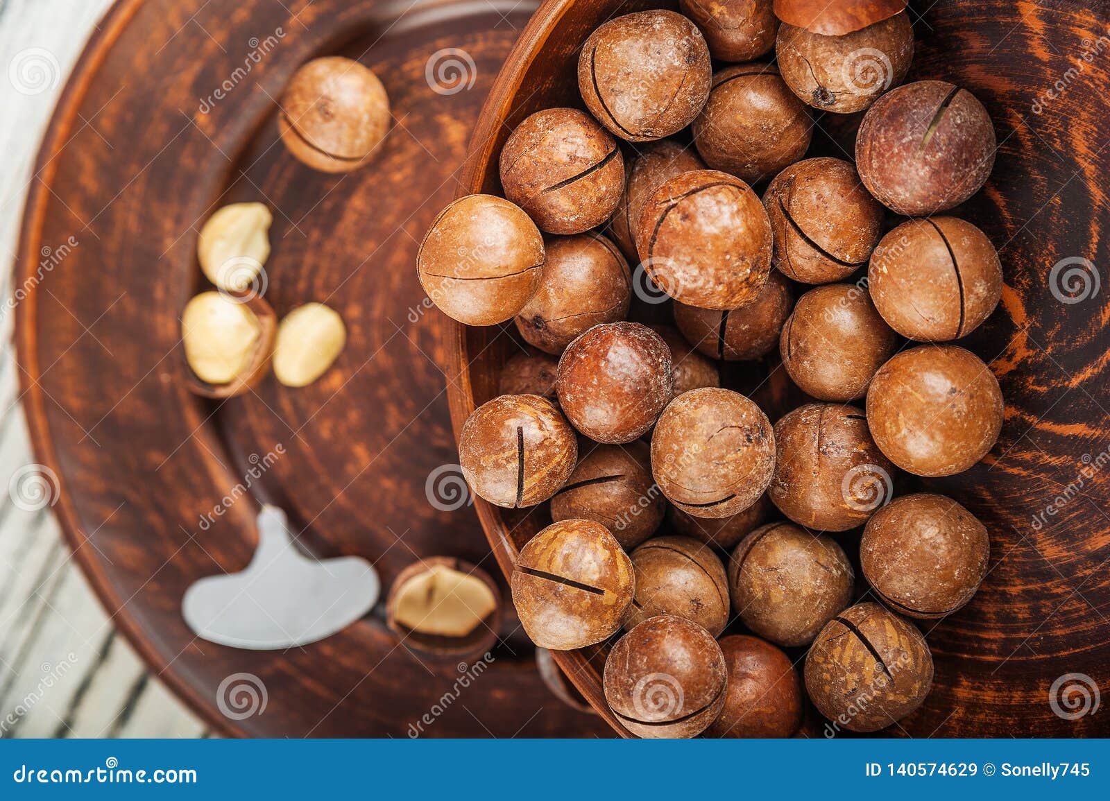 Macedonian Nuts on a Wooden Plate on the Background of a Textural ...