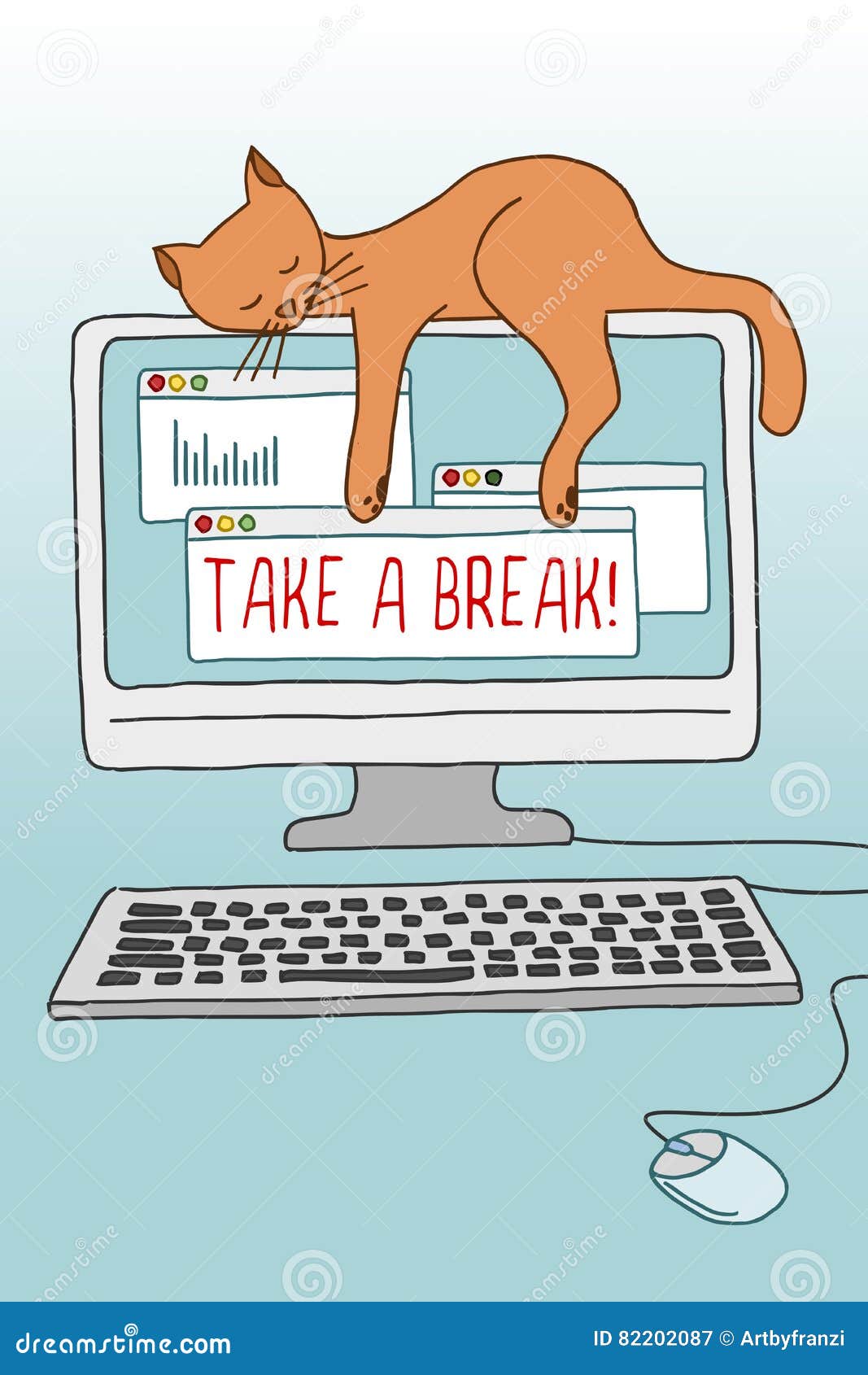 Machen Sie Eine Pause! Illustration Mit Netter Katze Vektor Abbildung ...