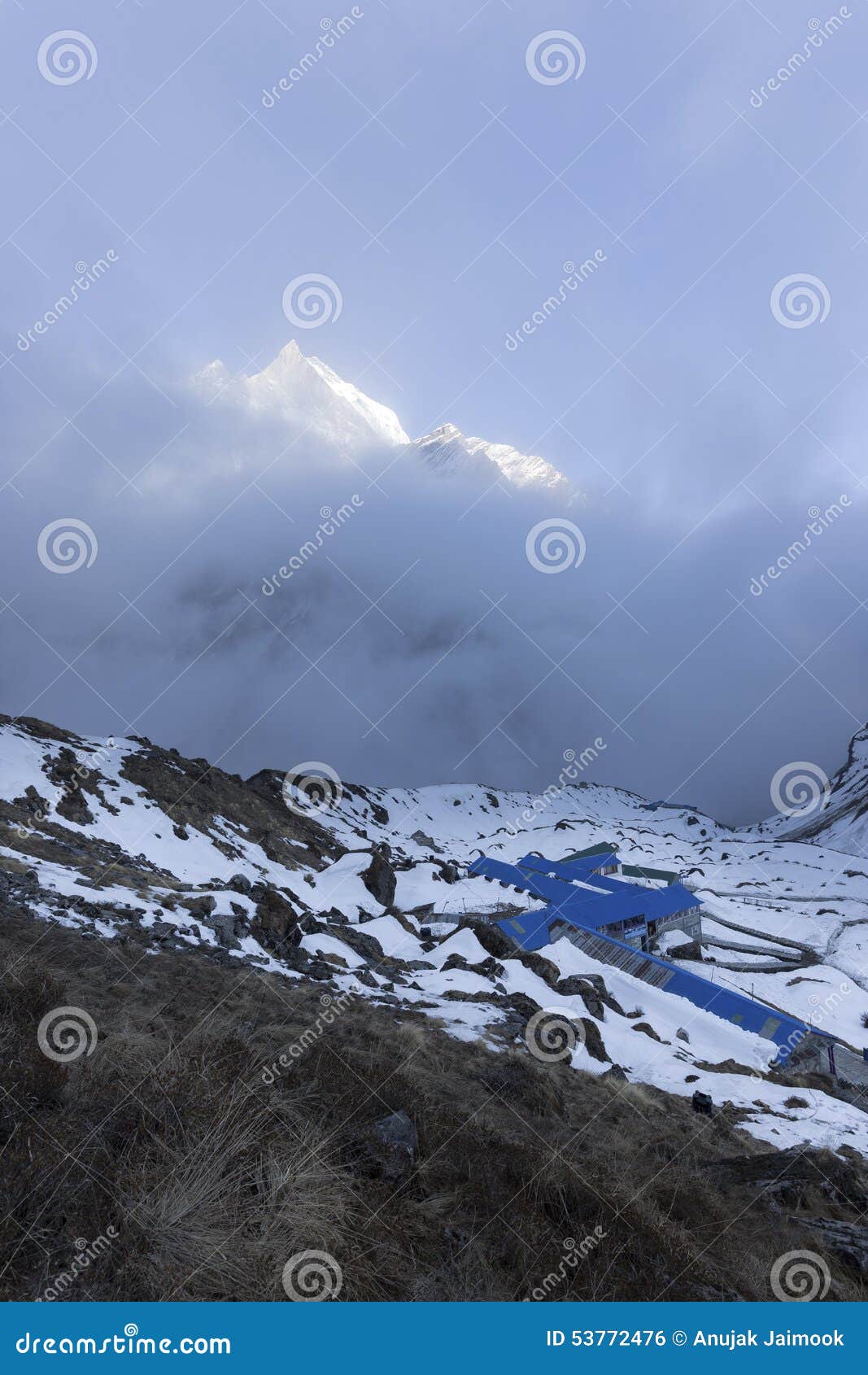 Machhapurchhare Base Camp and Fish Tail Stock Photo - Image of himalaya ...