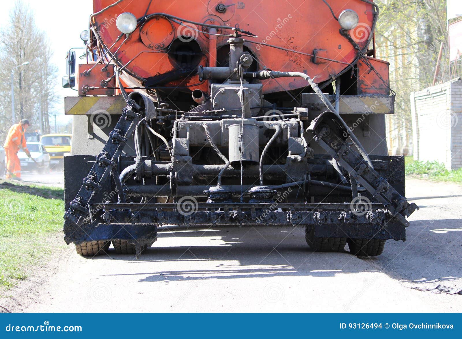 Machine for Asphalt Road with Liquid Black Bitumen in the Tank Stock ...