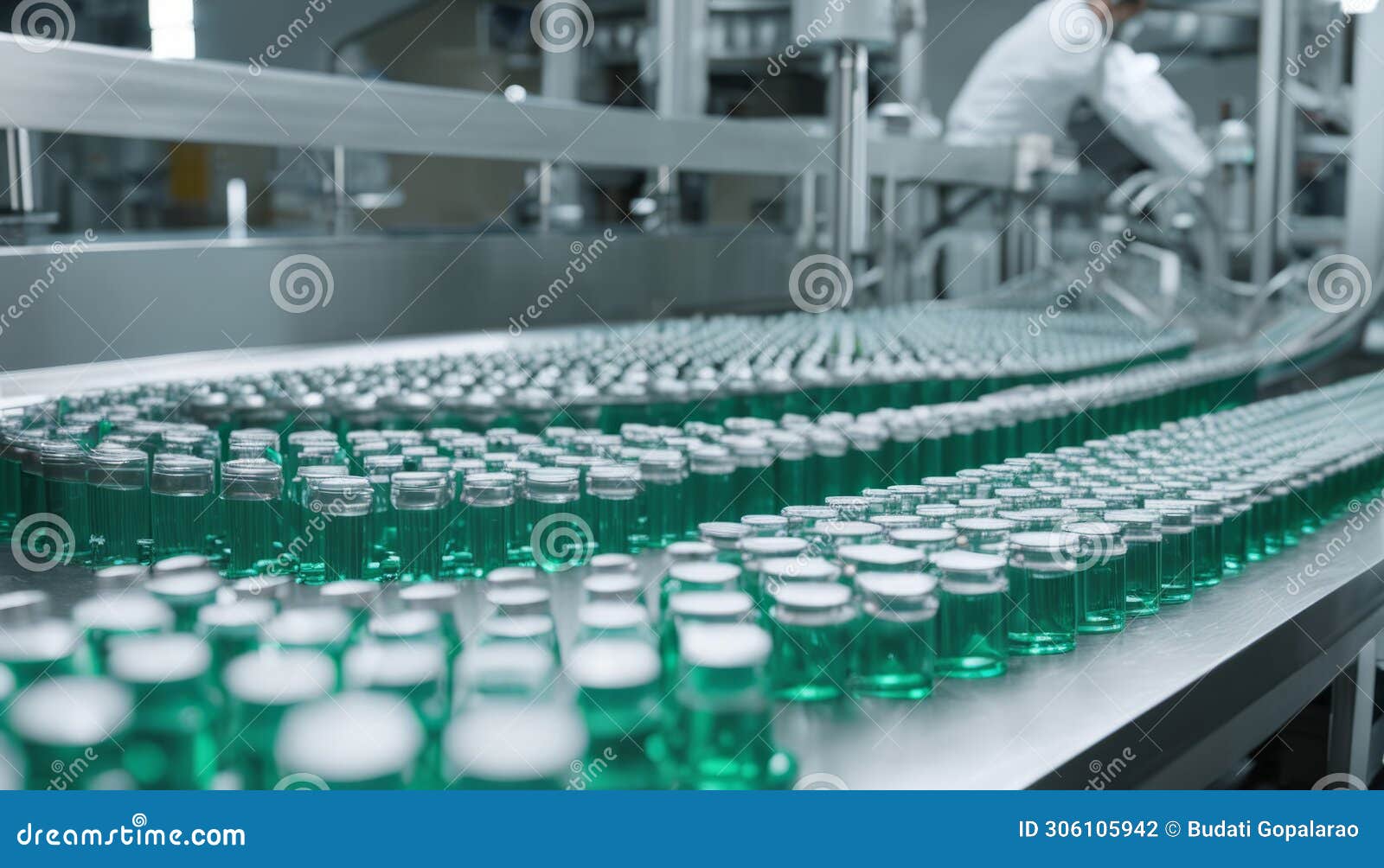 A Machine on an Assembly Line Making Green Bottles Stock Illustration ...