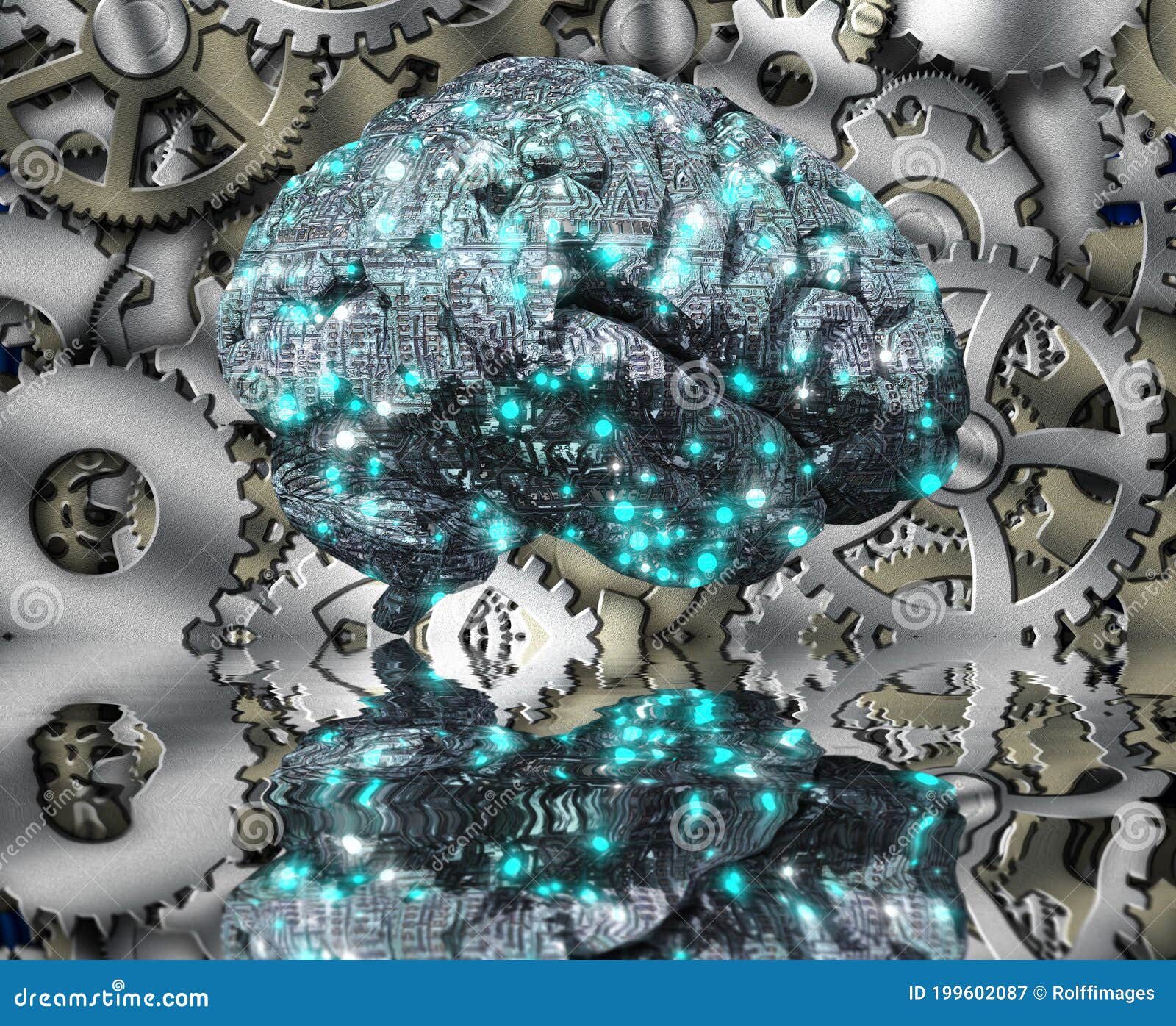 Machine Brain and Cog Wheels Stock Illustration - Illustration of ...