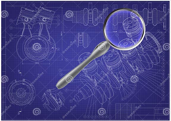 Machine Building Drawing. Engine Car on a Blue. Stock Vector ...