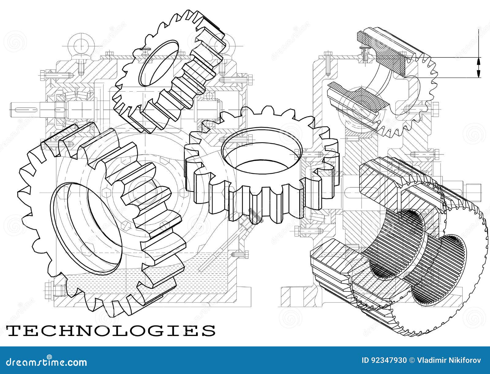 Machine Building Drawings Black Background Wheels Stock Illustrations ...