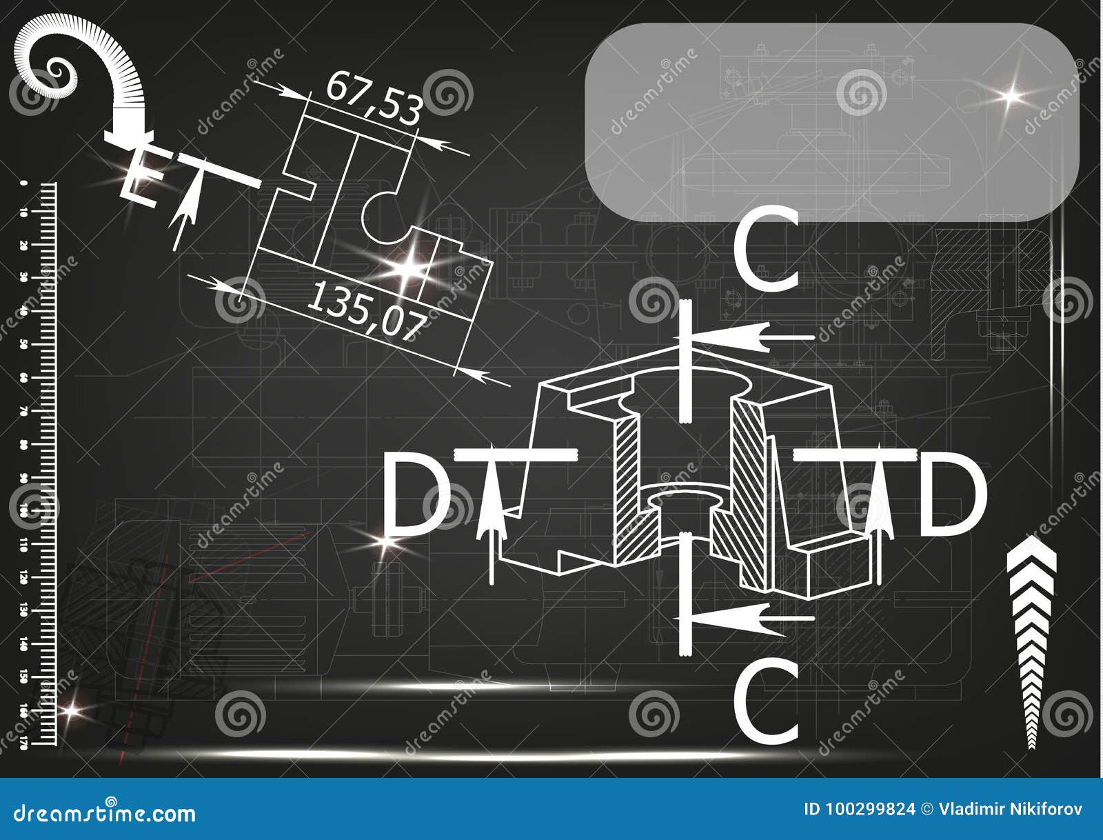 Machine-building Drawings on a Black Background Stock Vector ...