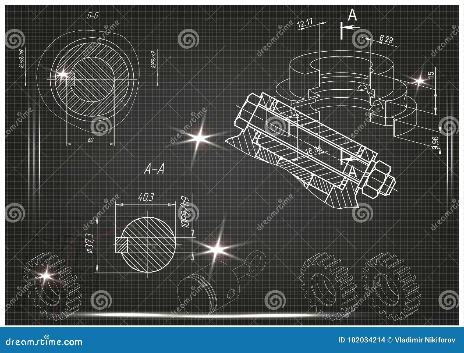 Machine-building Drawings on a Black Background Stock Vector ...