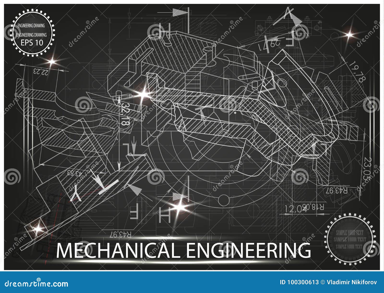 Machine-building Drawings on a Black Background Stock Vector ...