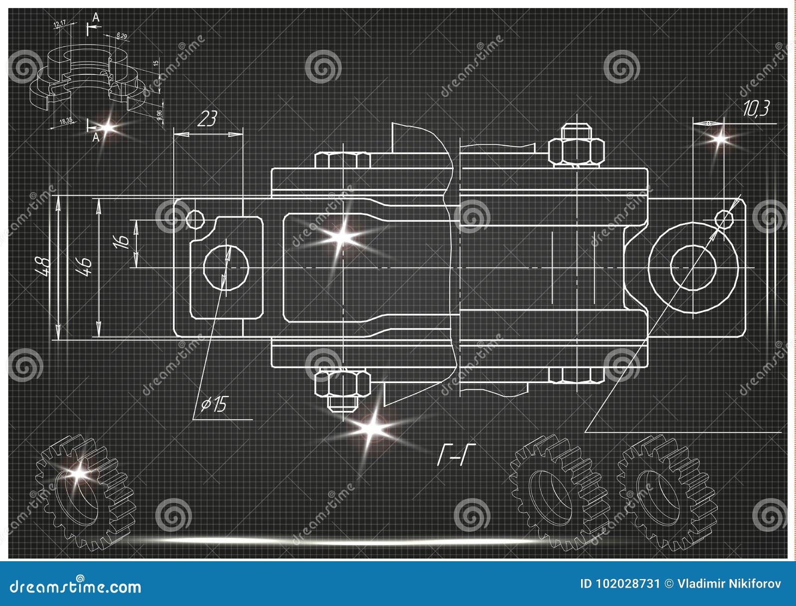 Machine-building Drawings on a Black Background Stock Vector ...