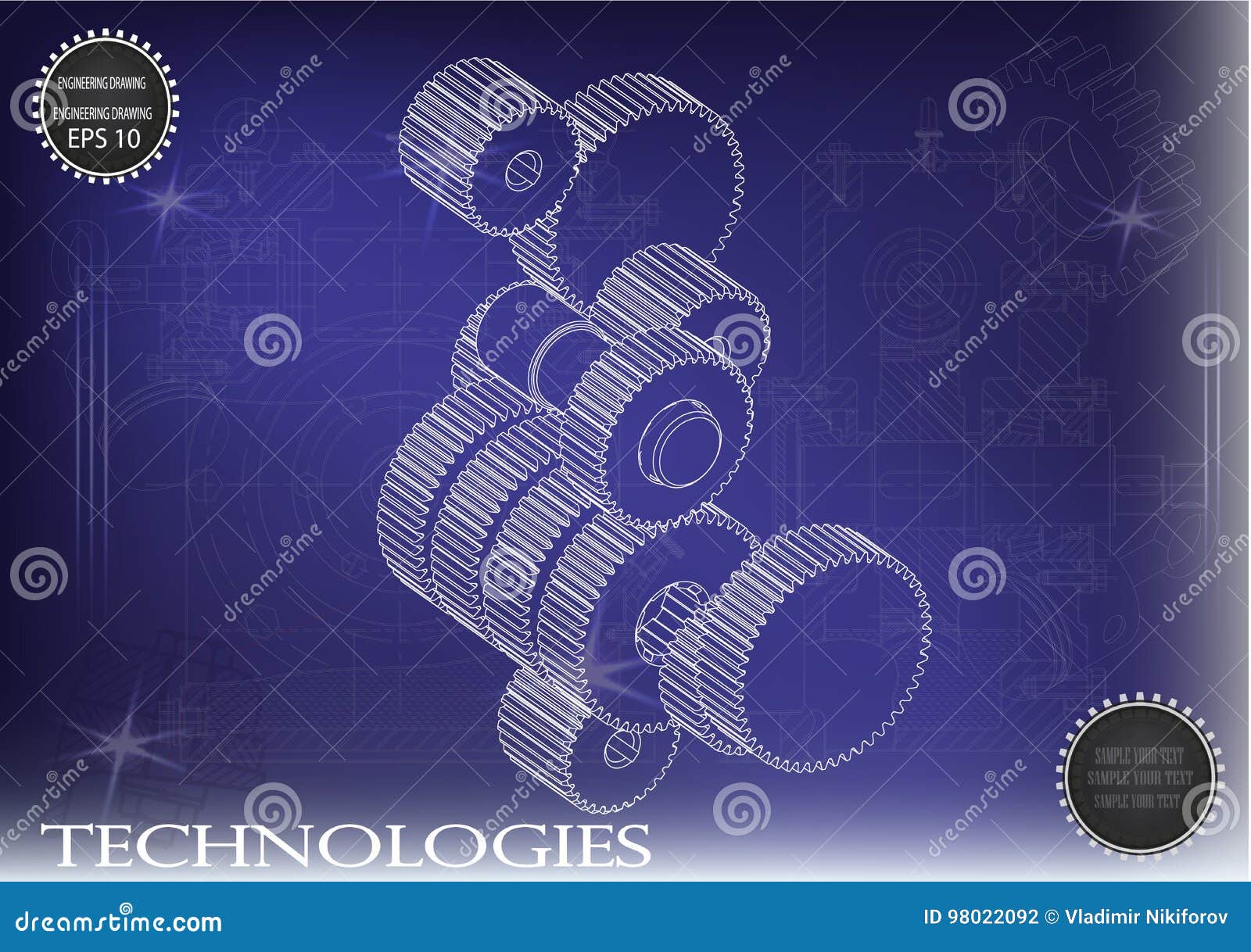 Machine-building Drawings on a Blue Background, Wheels. Stock Vector ...