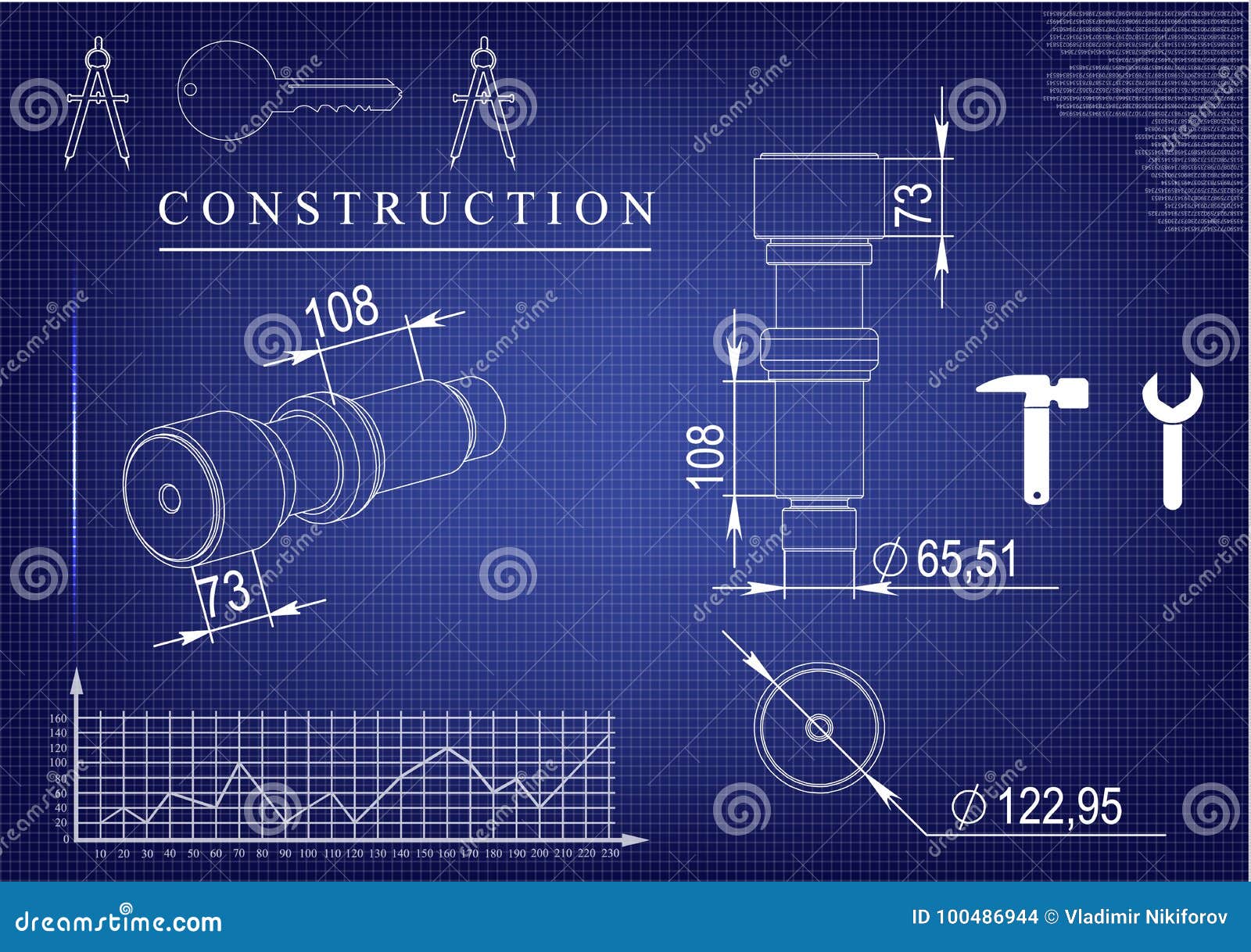 Machine-building Drawings on a Blue Background Stock Vector ...