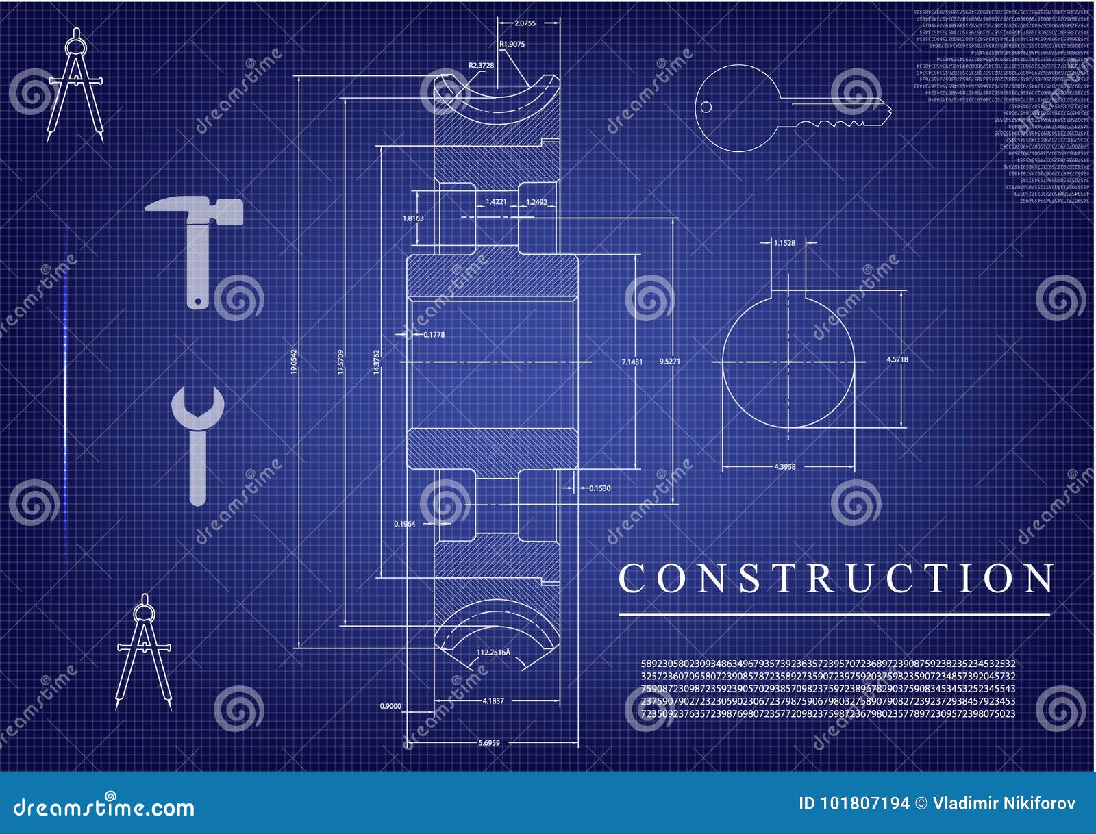 Machine-building Drawings on a Blue Background Stock Illustration ...
