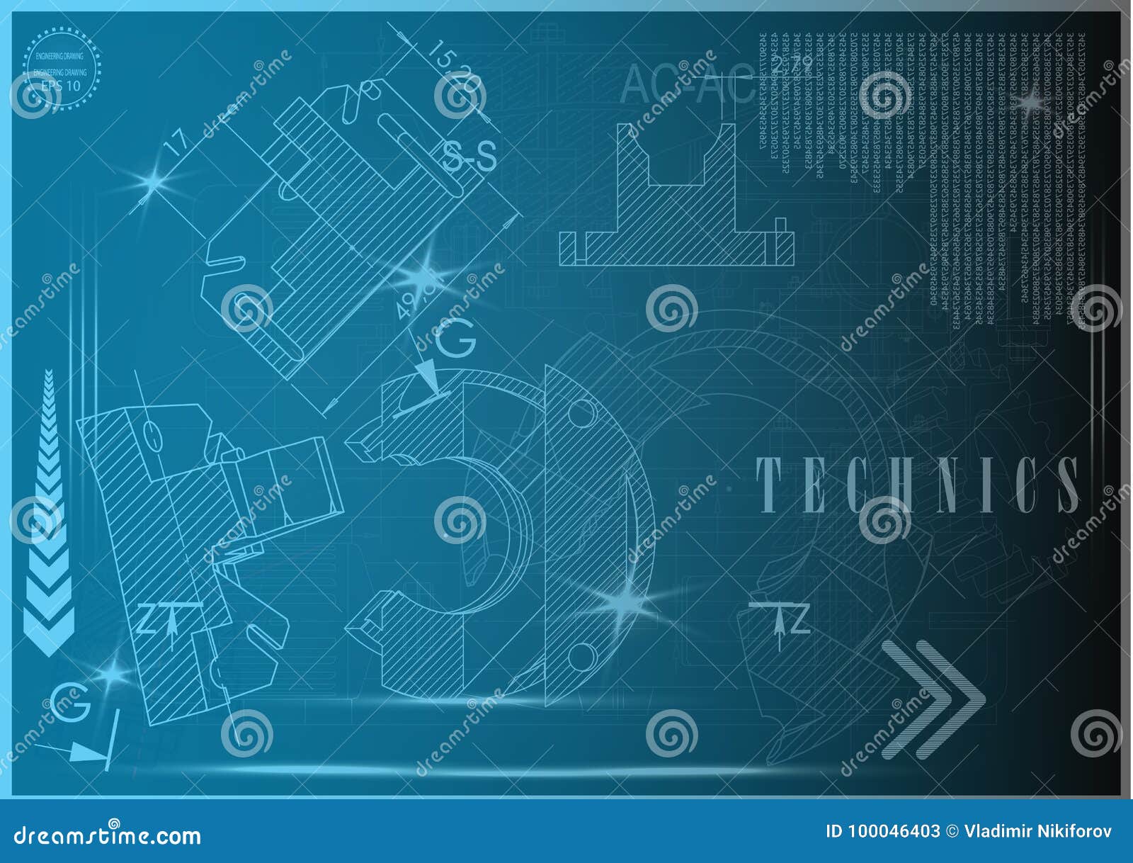 Machine-building Drawings on a Blue Background Stock Vector ...