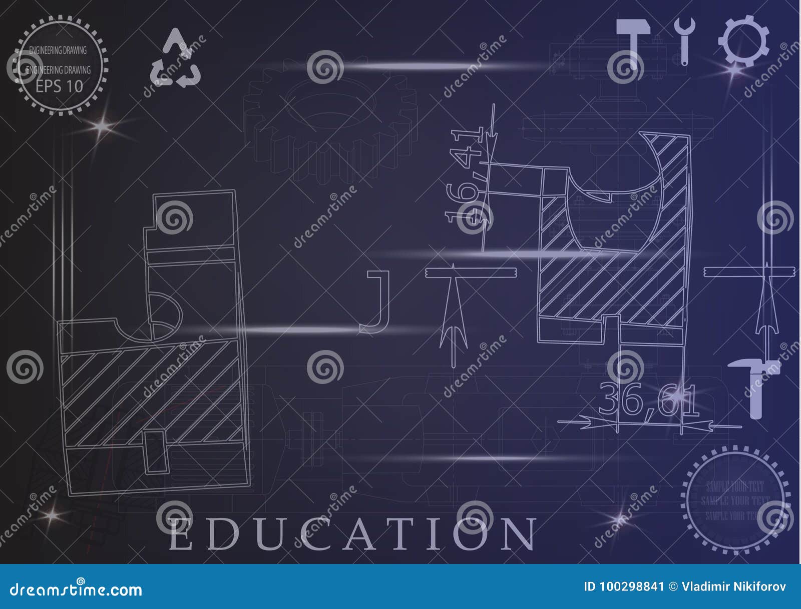 Machine-building Drawings on a Blue Background Stock Vector ...