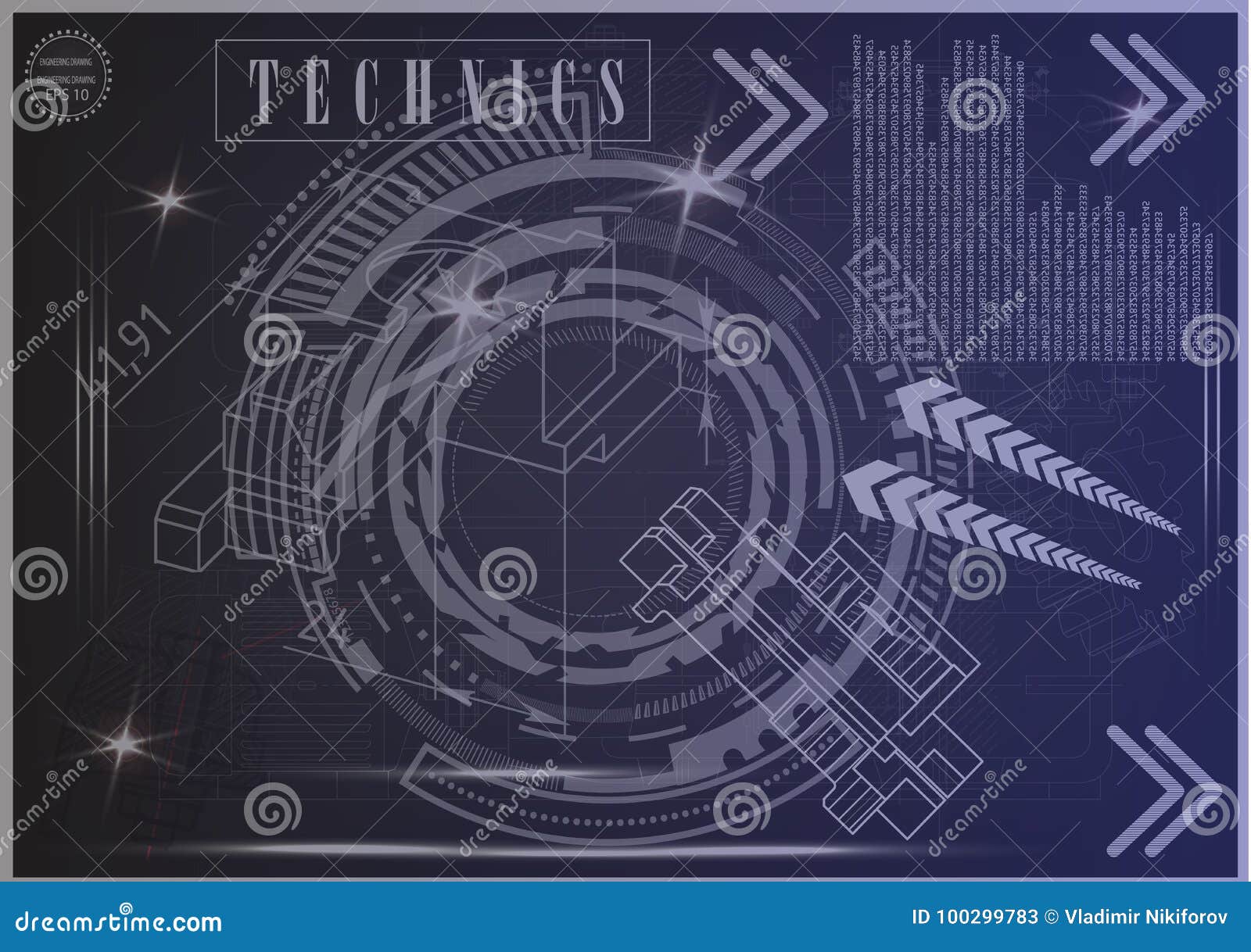 Machine-building Drawings on a Blue Background Stock Vector ...