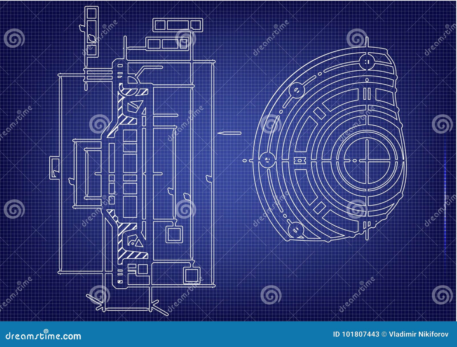 Machine-building Drawings on a Blue Background Stock Vector ...