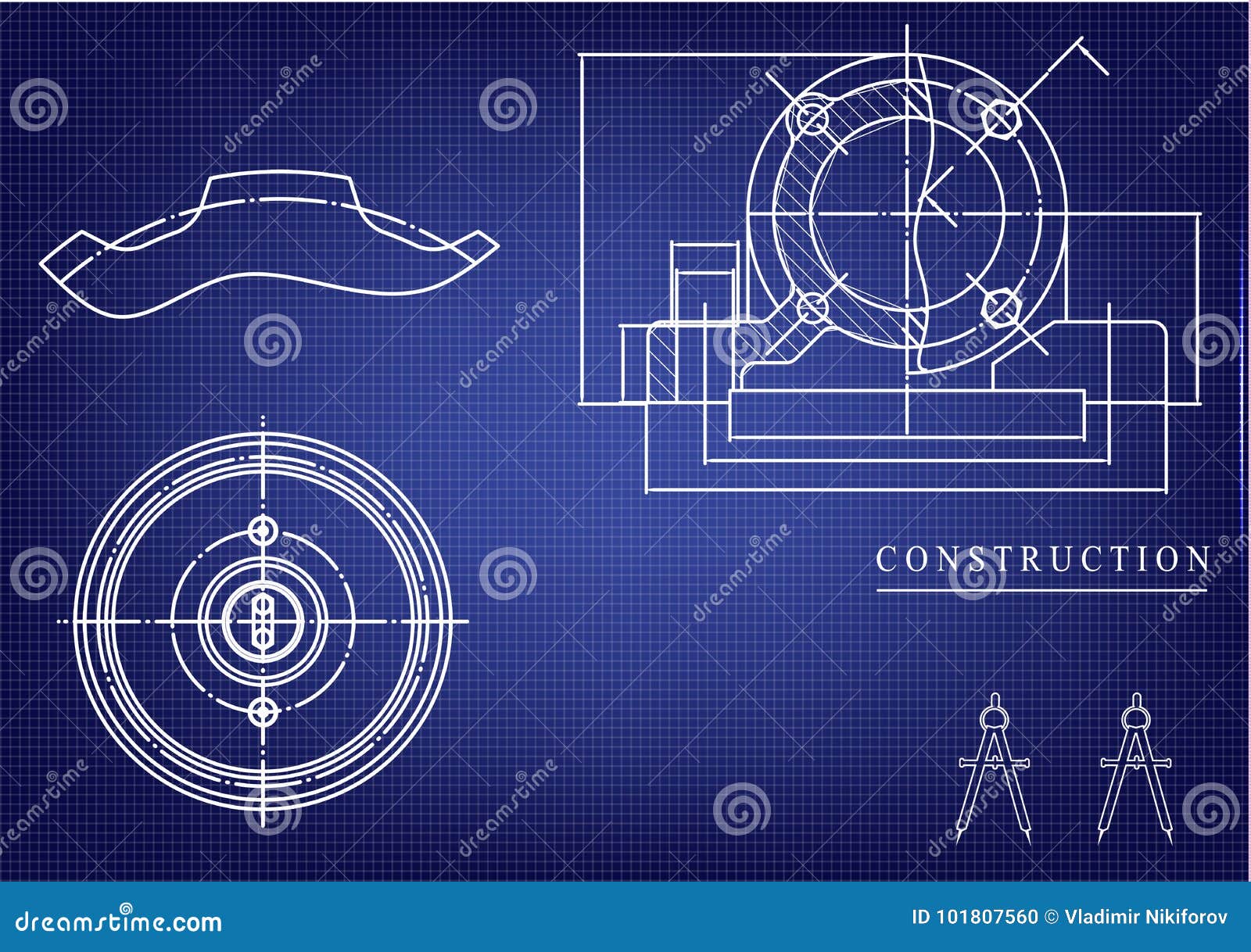 Machine-building Drawings on a Blue Background Stock Vector ...
