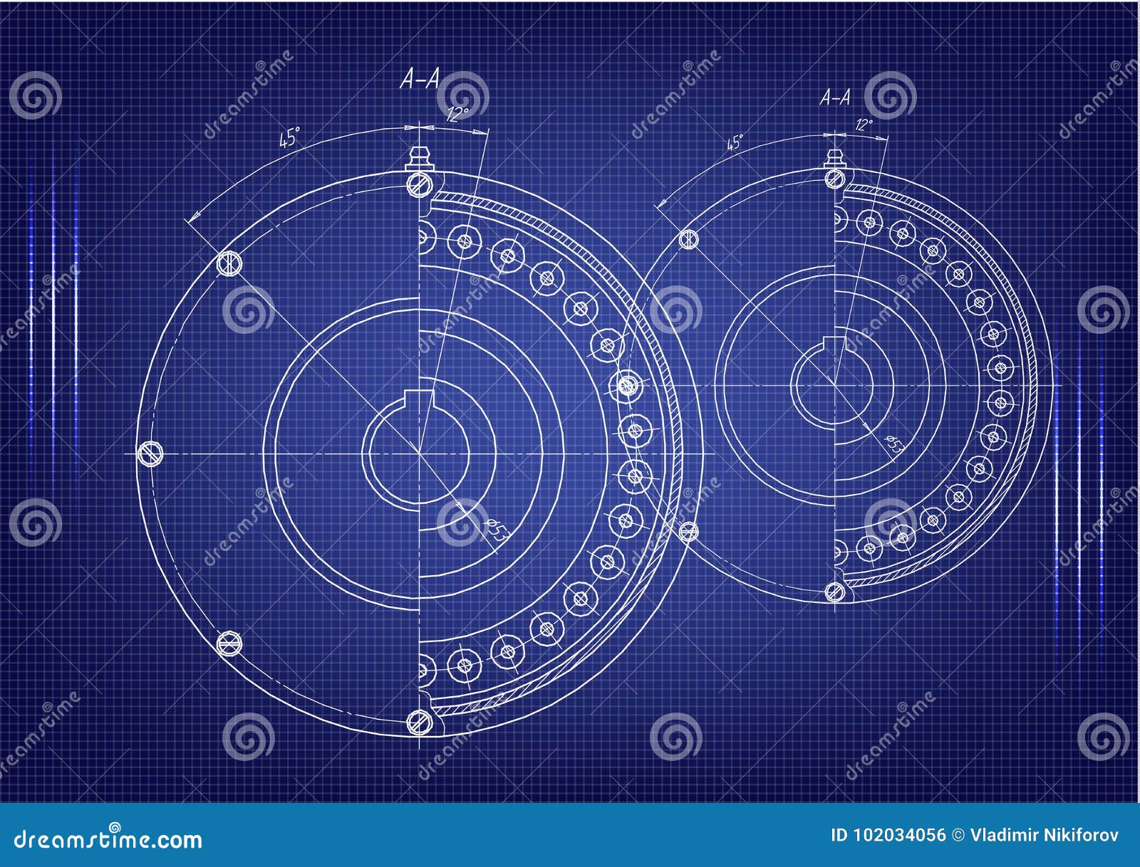 Machine-building Drawings on a Blue Background Stock Vector ...