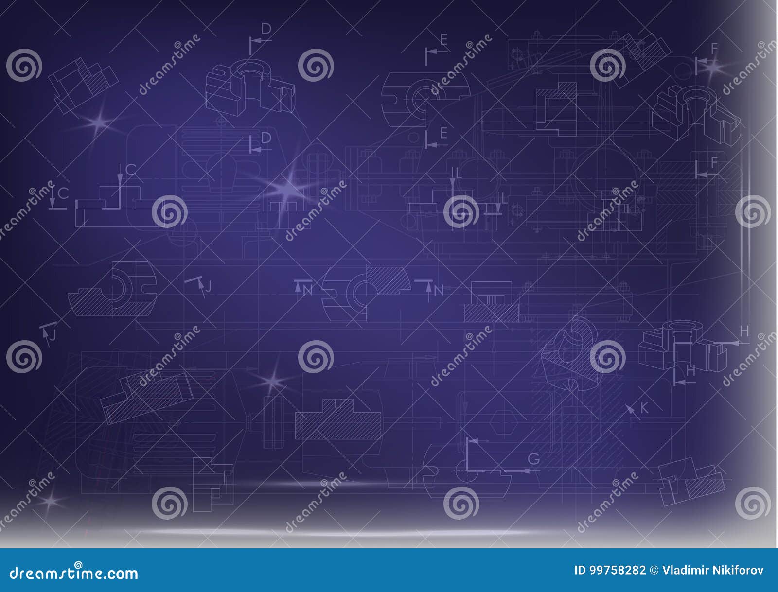 Machine-building Drawings on a Blue Background Stock Vector ...