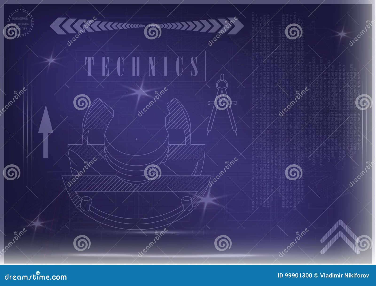 Machine-building Drawings on a Blue Background Stock Vector ...