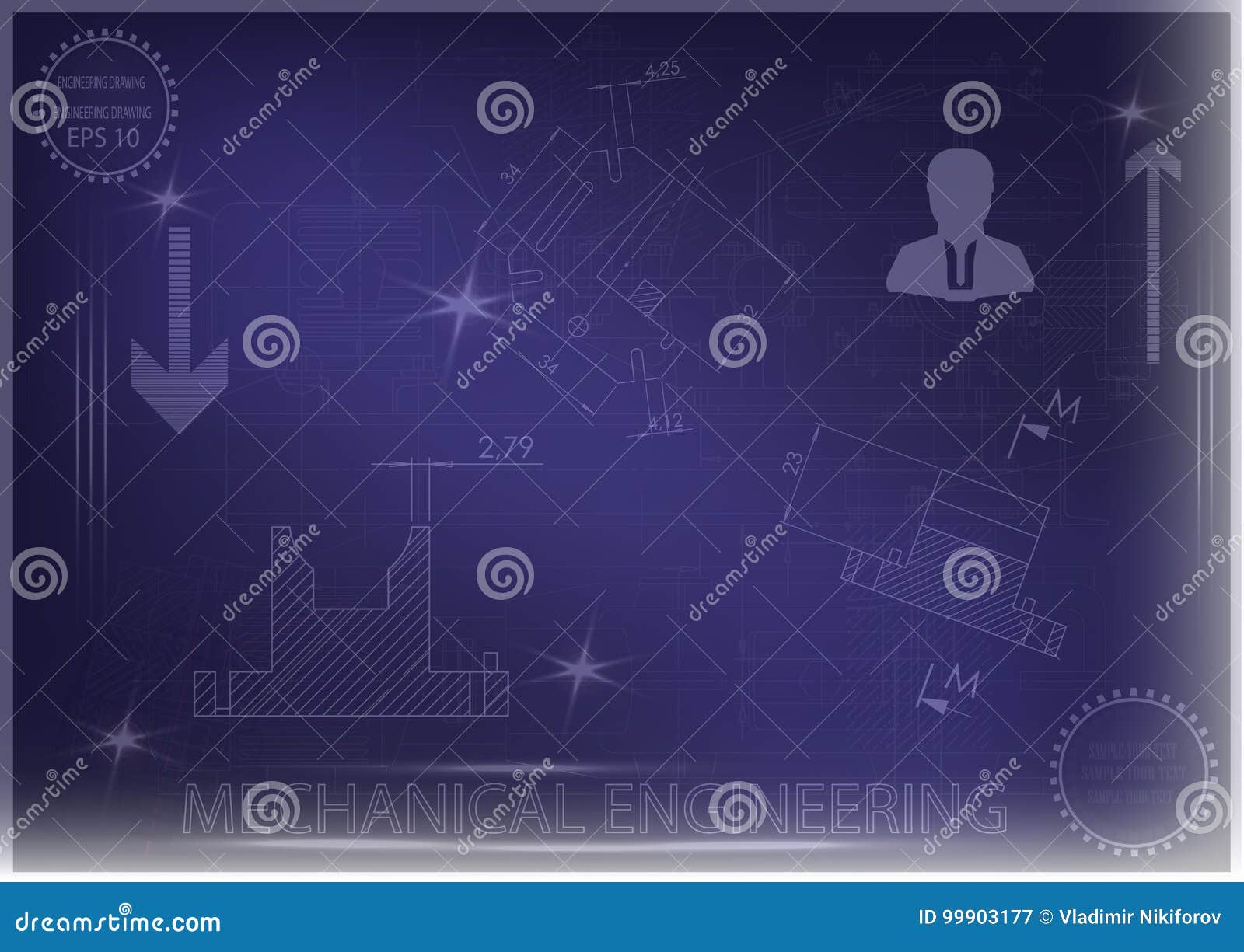Machine-building Drawings on a Blue Background Stock Vector ...