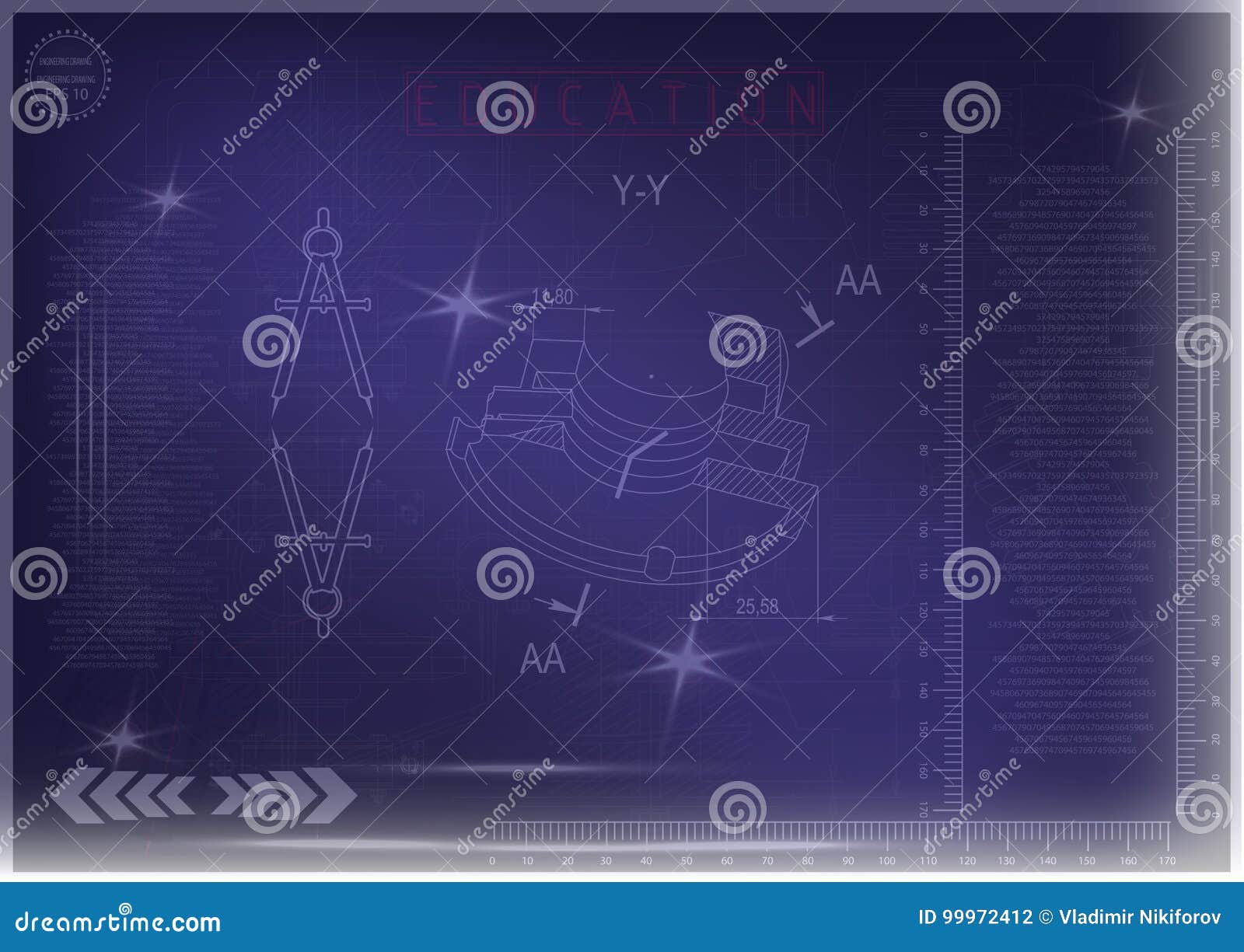 Machine-building Drawings on a Blue Background Stock Vector ...