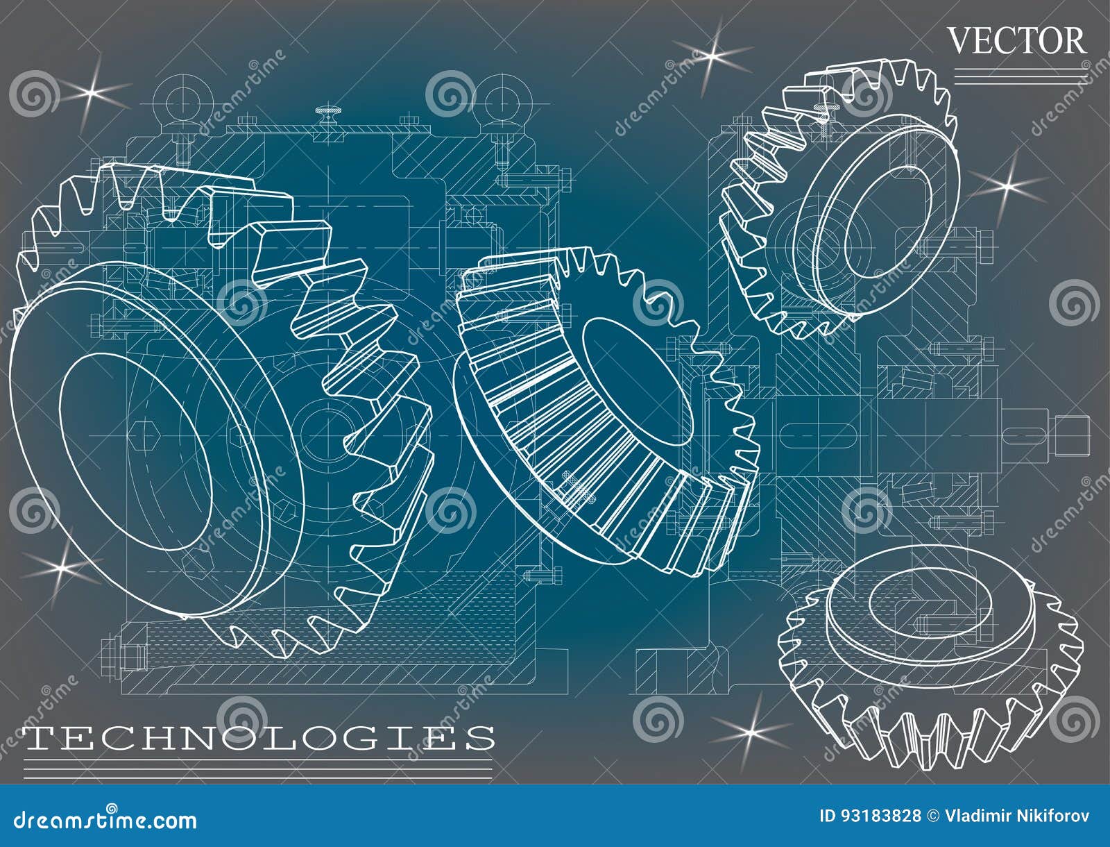 Machine-building Drawings on a Blue - Gray Background, Wheels. Stock ...