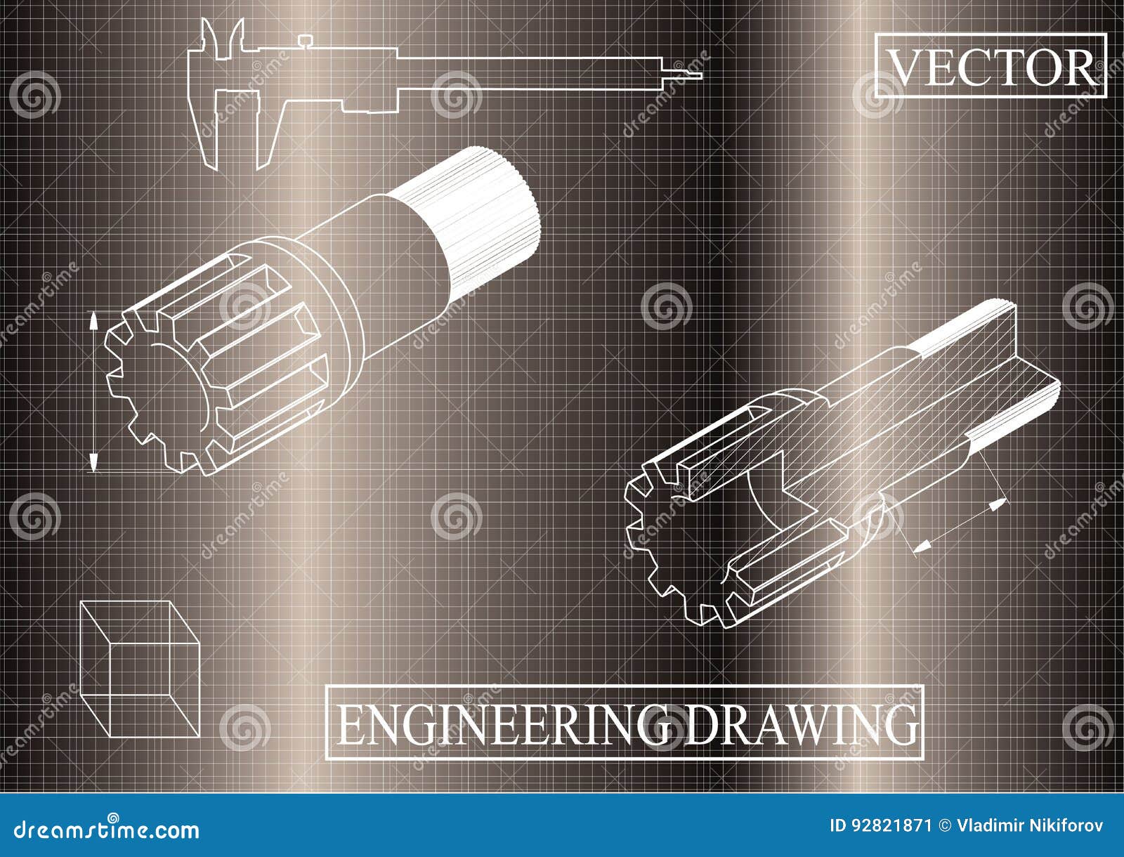 Machine-building Drawings on a Brown Background, Shaft Stock Vector ...