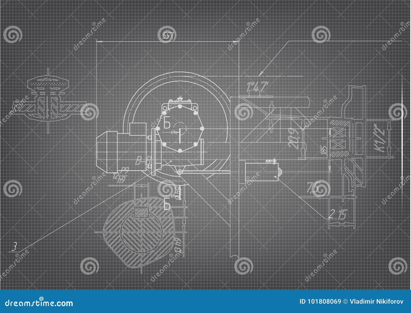 Machine-building Drawings on a Gray Background Stock Vector ...