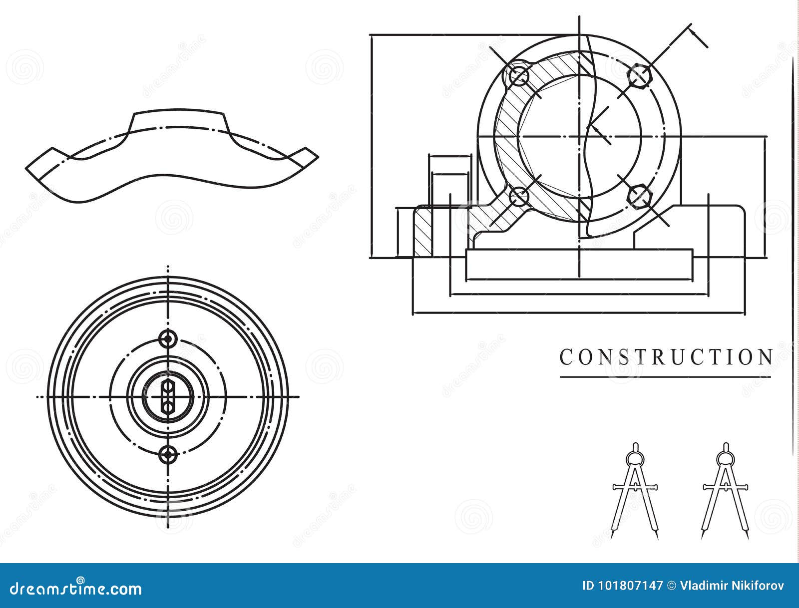 Machine-building Drawings on a White Background Stock Vector ...