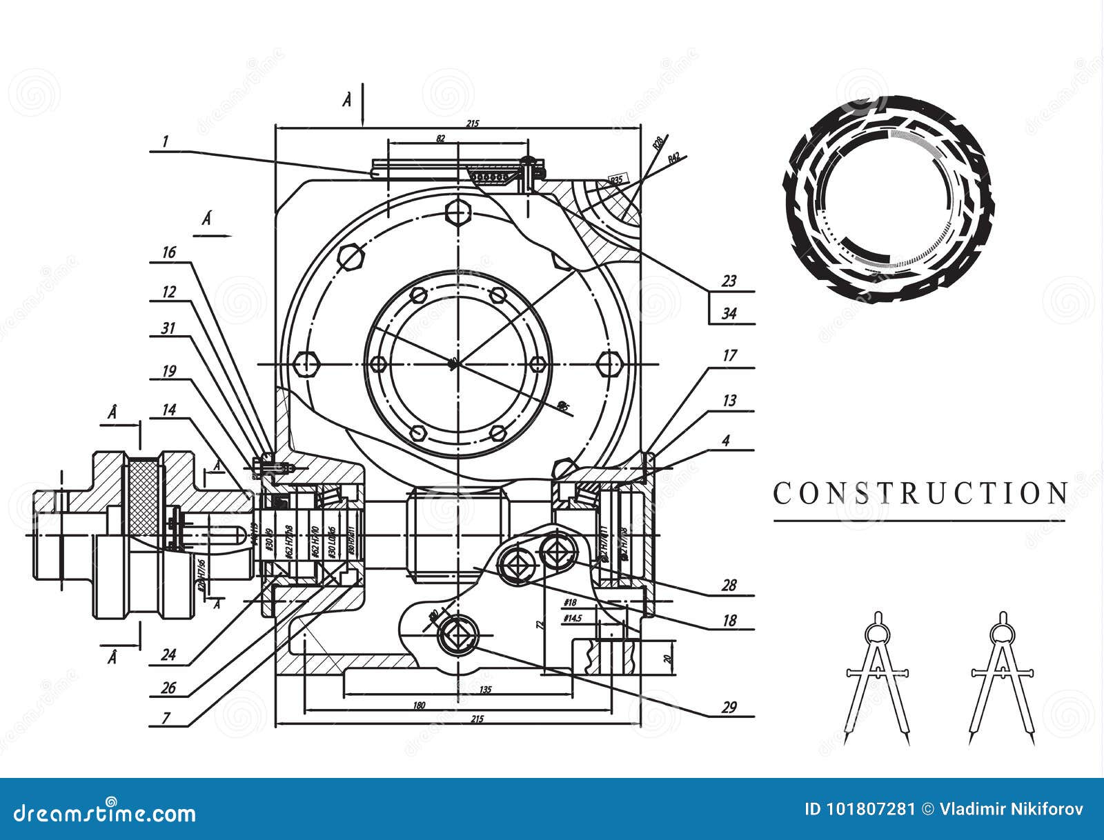Machine-building Drawings on a White Background Stock Vector ...