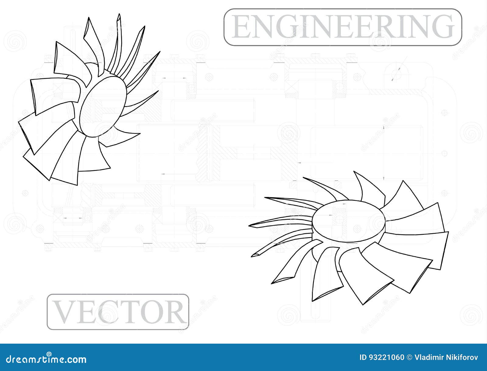 Machine-building Drawings on a White Background, Fan Stock Vector ...