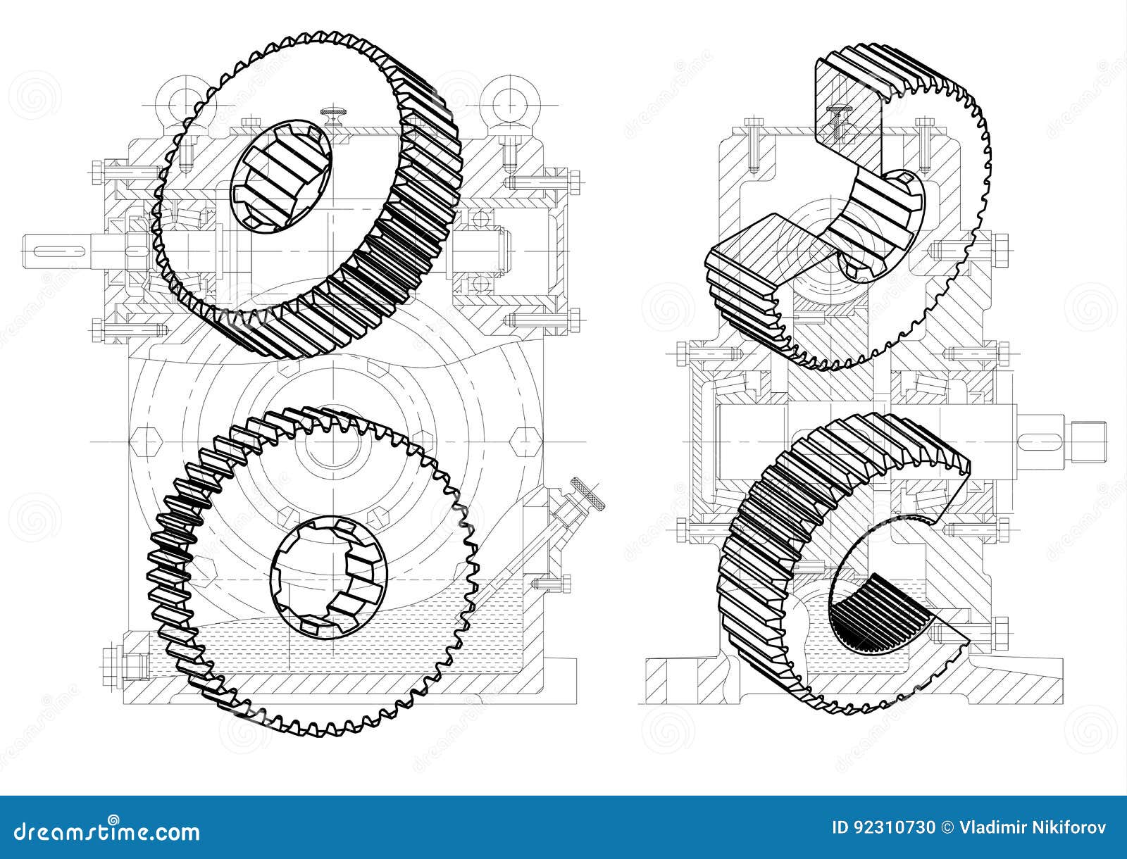 Machine-building Drawings on a White Background, Wheels. Stock Vector ...
