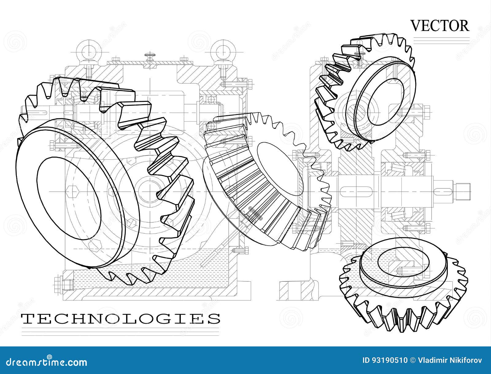 Machine-building Drawings on a White Background, Wheels. Stock Vector ...